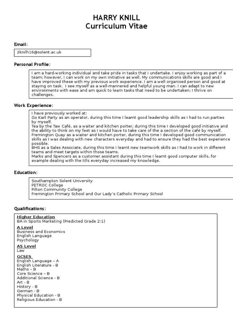 Harry Knill's CV and Profile | PDF