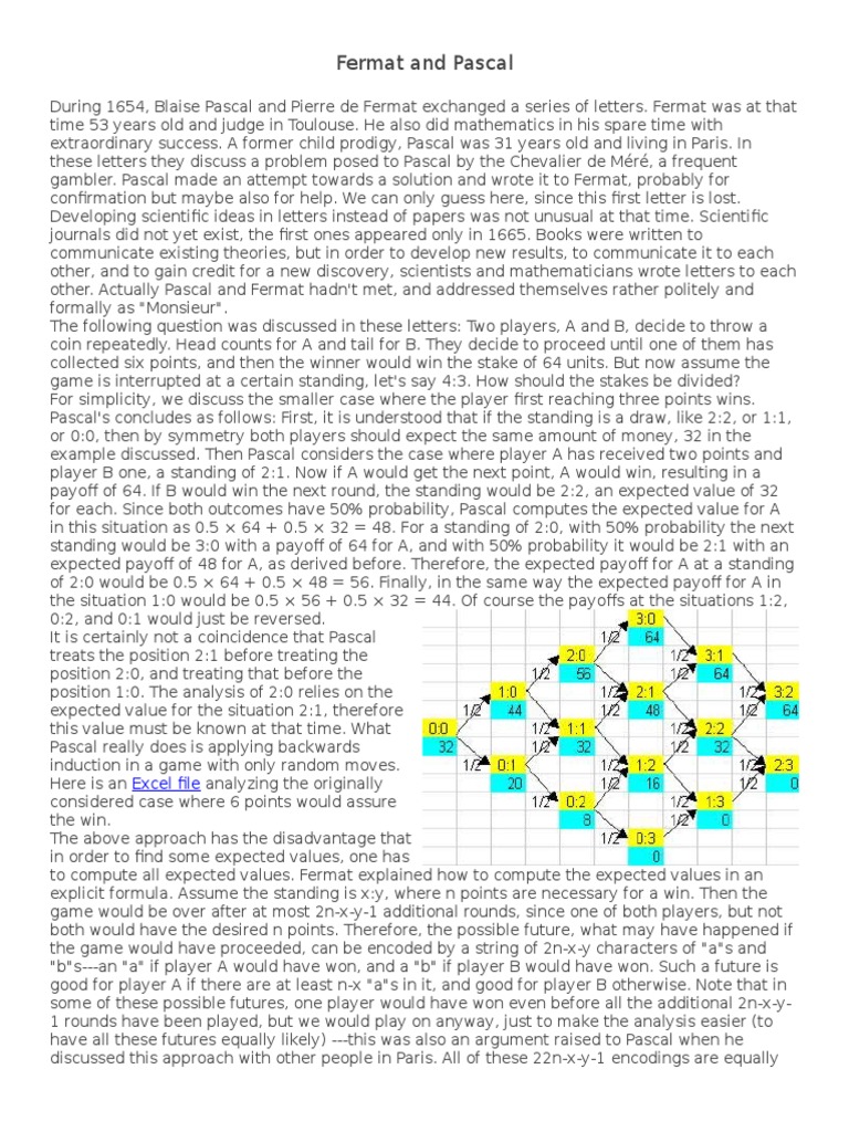 Fermat and Pascal | PDF | Expected Value | Probability
