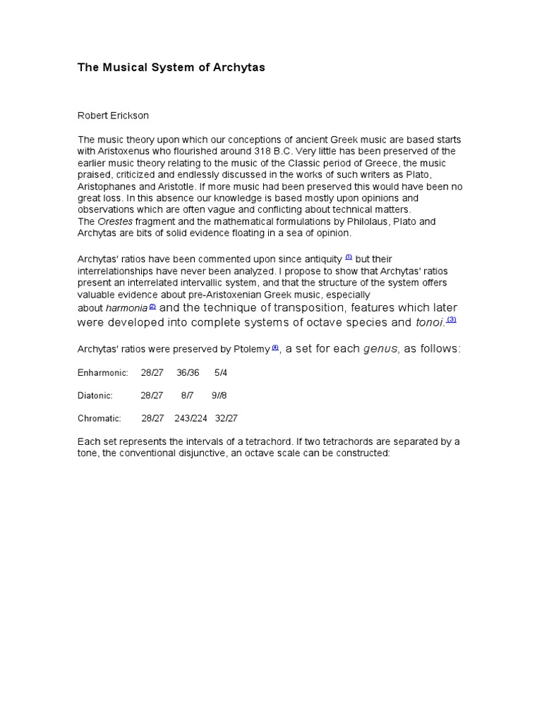 The Musical System of Archytas | PDF | Elements Of Music | Melody