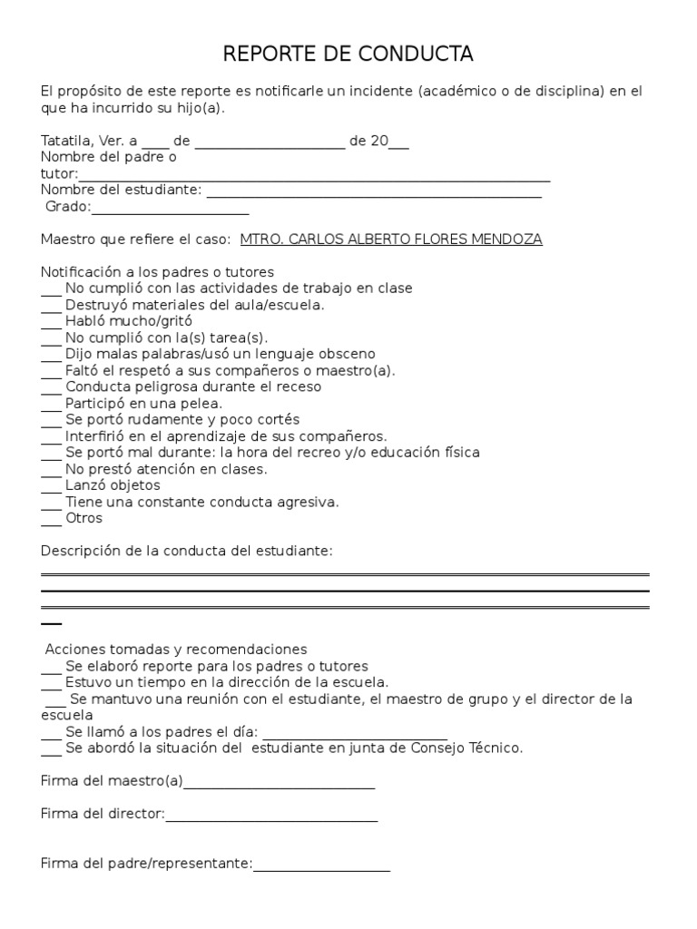 Reporte de Conducta | PDF