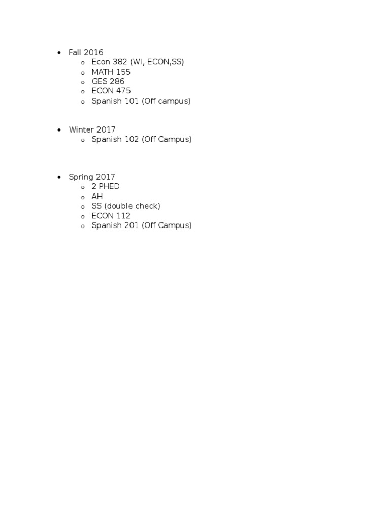 Fall 2016 o Econ 382 (WI, ECON, SS) o MATH 155 o GES 286 o ECON 475 o ...