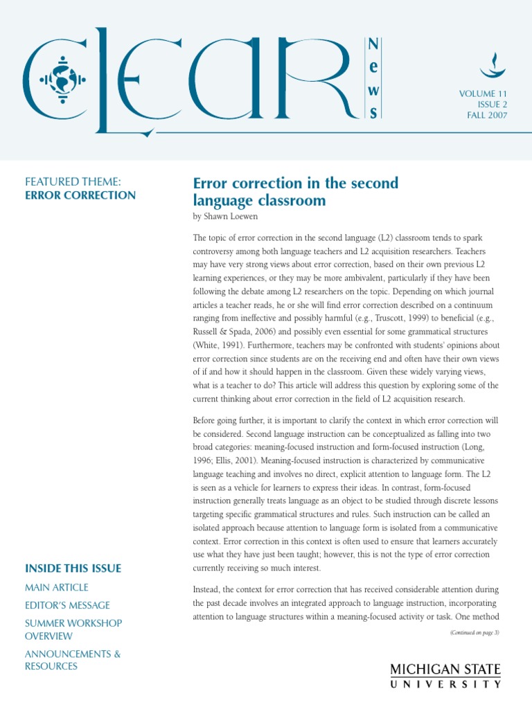Error Correction in SLA | PDF | Second Language | Second Language ...