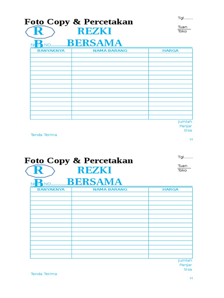 Cara Membuat Nota Dengan Excel | PDF
