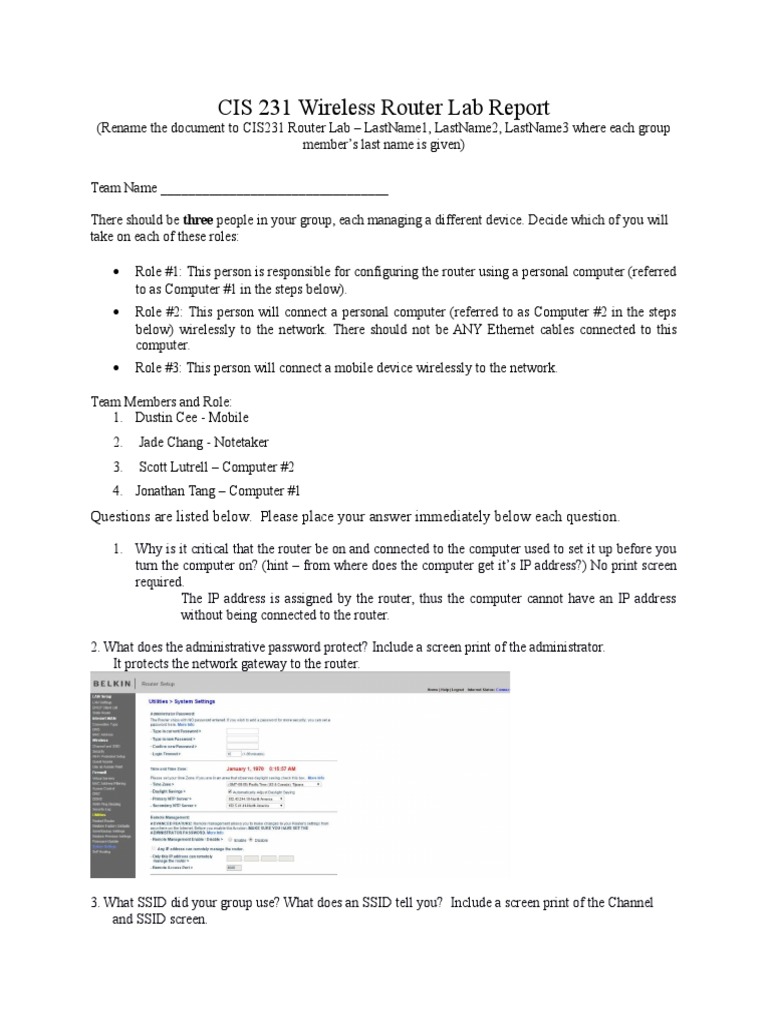 CIS 231 Router Lab Report Team Sample | PDF | Wireless Lan | Computer ...