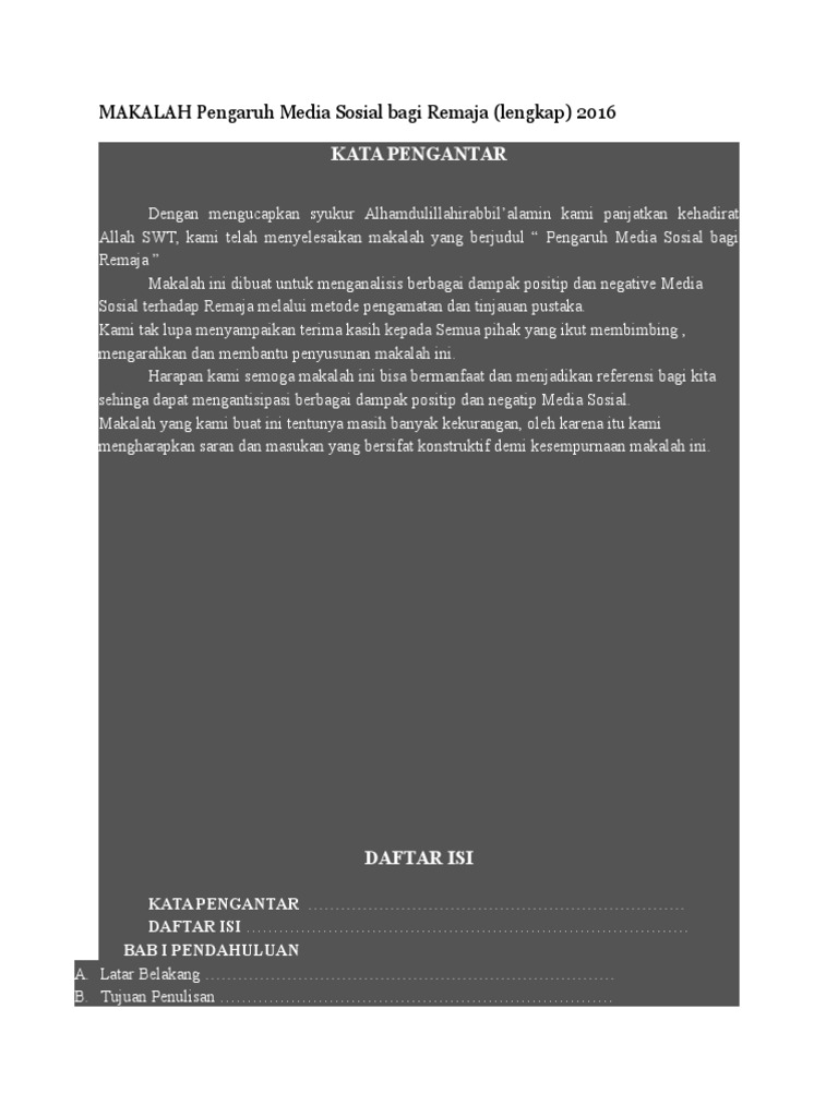 MAKALAH Pengaruh Media Sosial Bagi Remaja | PDF