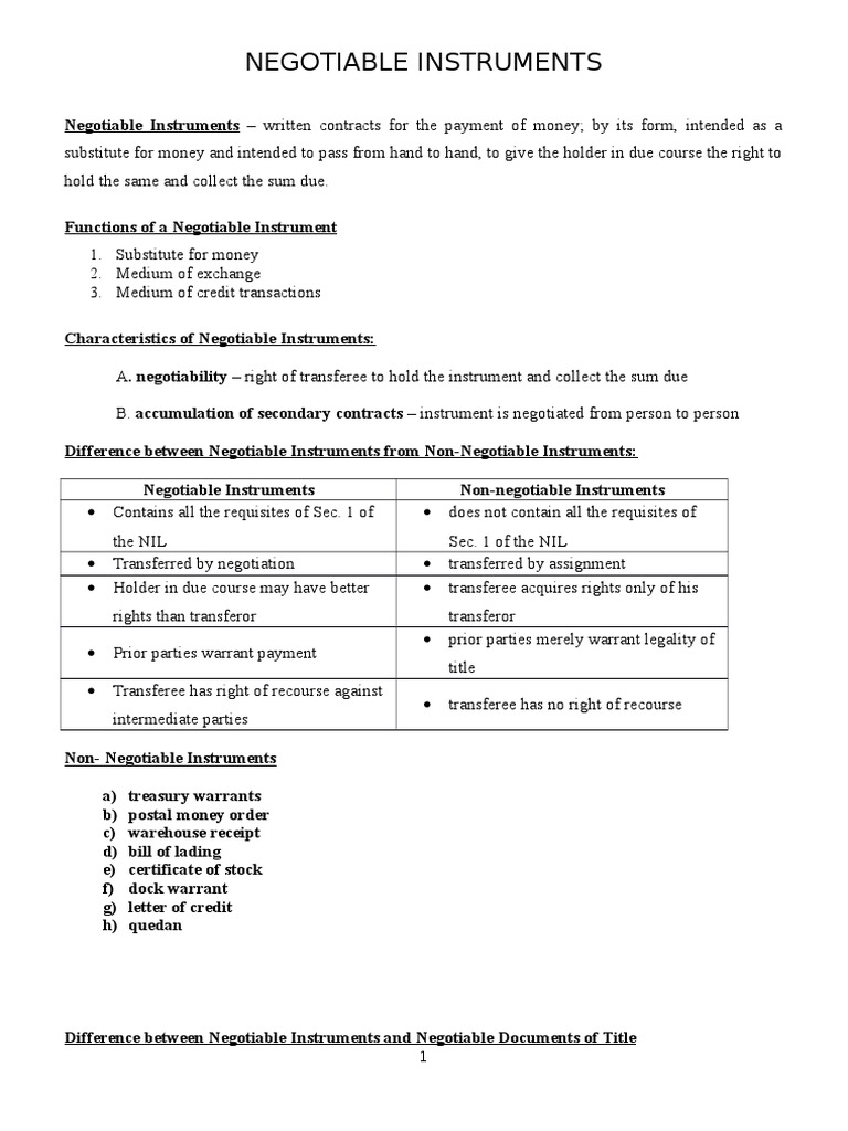 Negotiable-Instruments - Pattern of Syllabus | PDF | Negotiable Instrument | Promissory Note