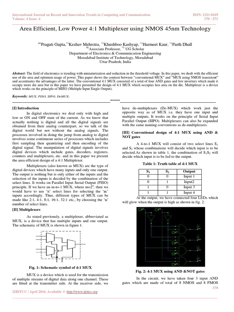 Efficient 4:1 MUX Design with NMOS | PDF