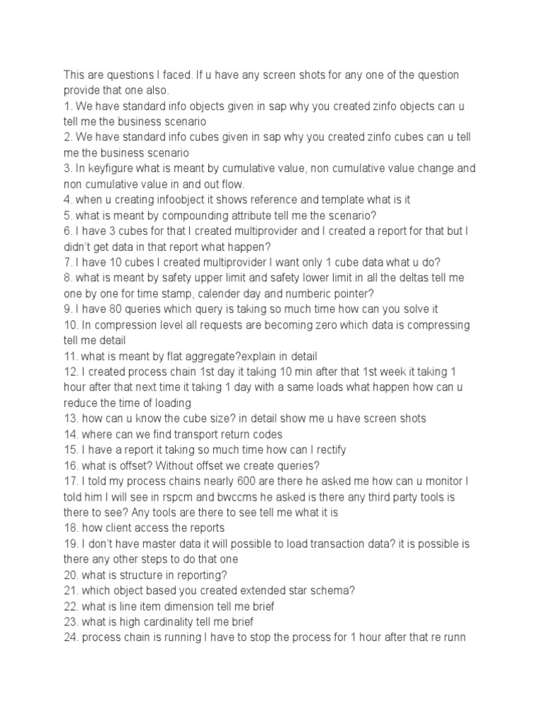 SAP BW Interview Questions Guide | PDF | Business Intelligence | Databases