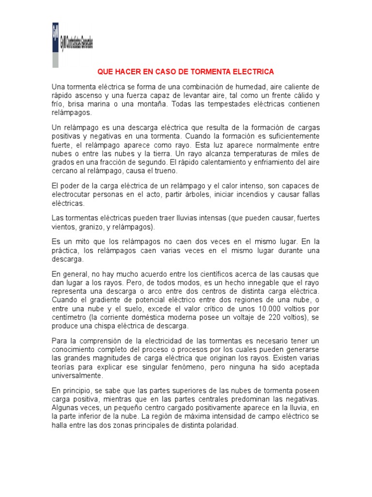 Que Hacer en Caso de Tormentas Electricas | PDF | Relámpago | Tormentas