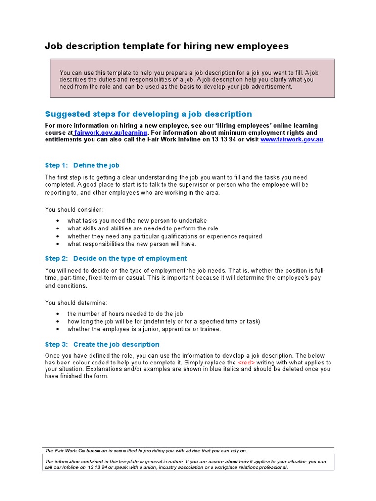 Job Description Template | PDF | Employment | Labour