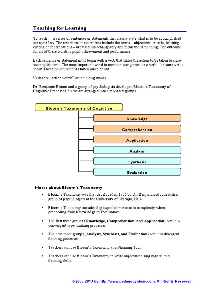 03 Writing Lesson Plans Using Blooms Taxonomy PDF | PDF | Reading ...