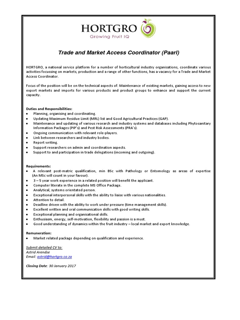 Trade Market Access Coordinator | PDF