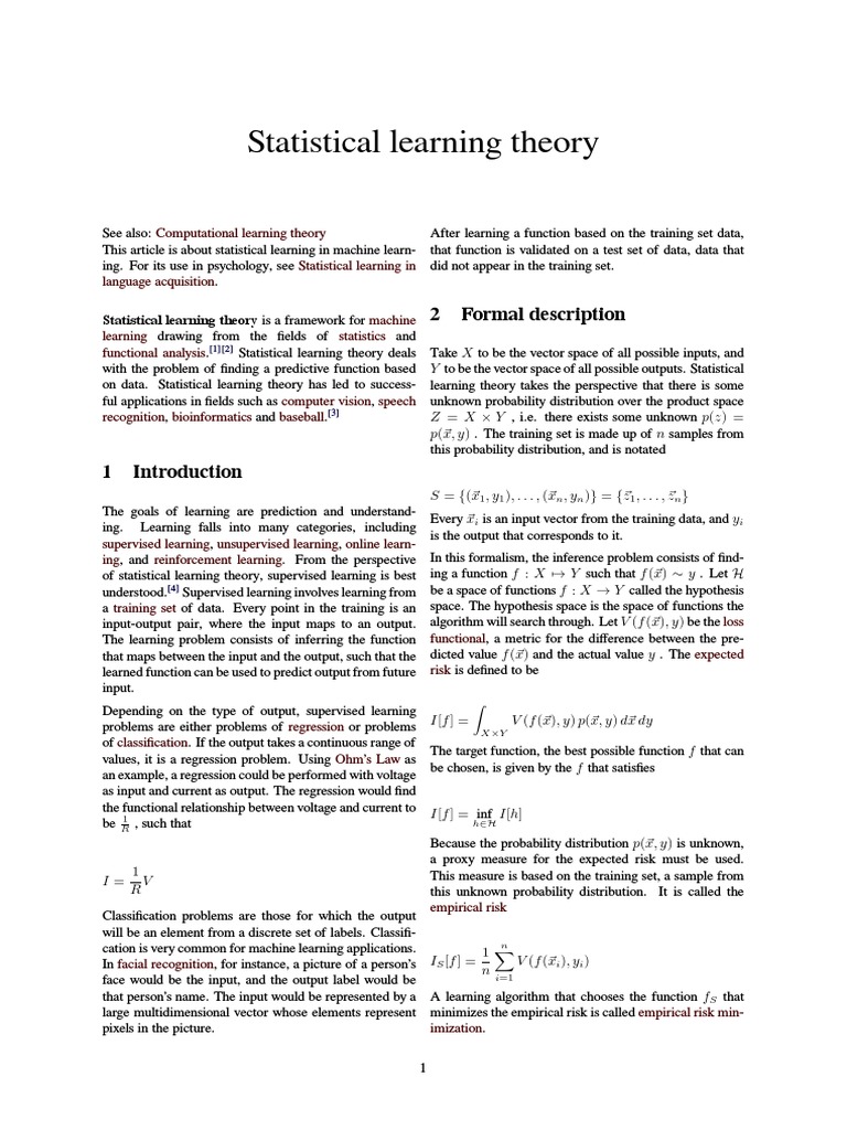 Statistical Learning Theory | PDF | Machine Learning | Loss Function