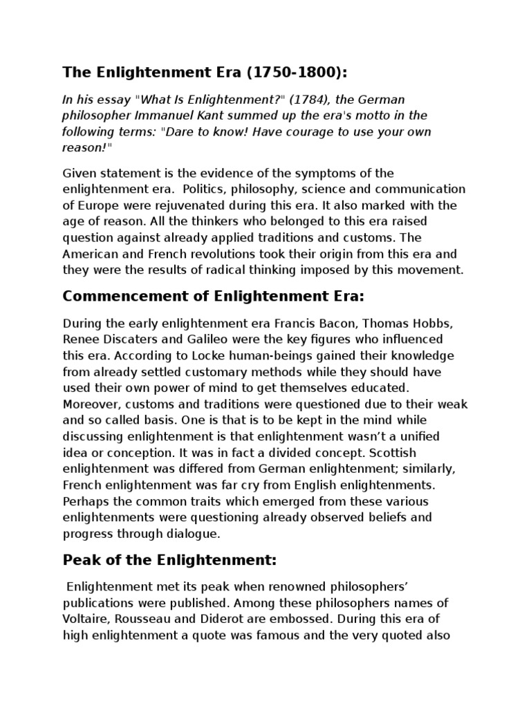 The Enlightenment Era | PDF | Age Of Enlightenment | Reason