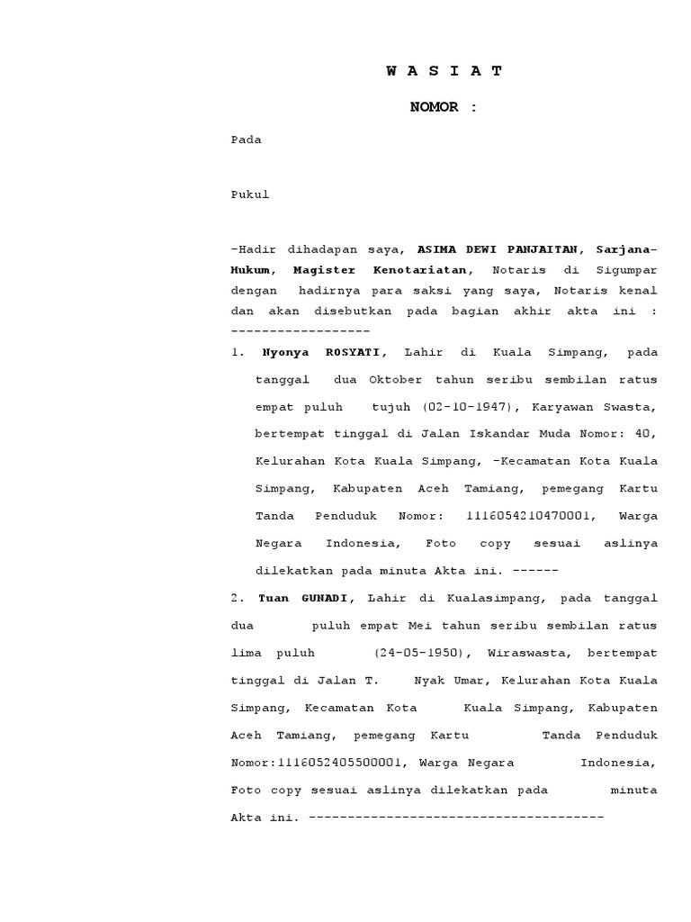 Contoh Wasiat | PDF
