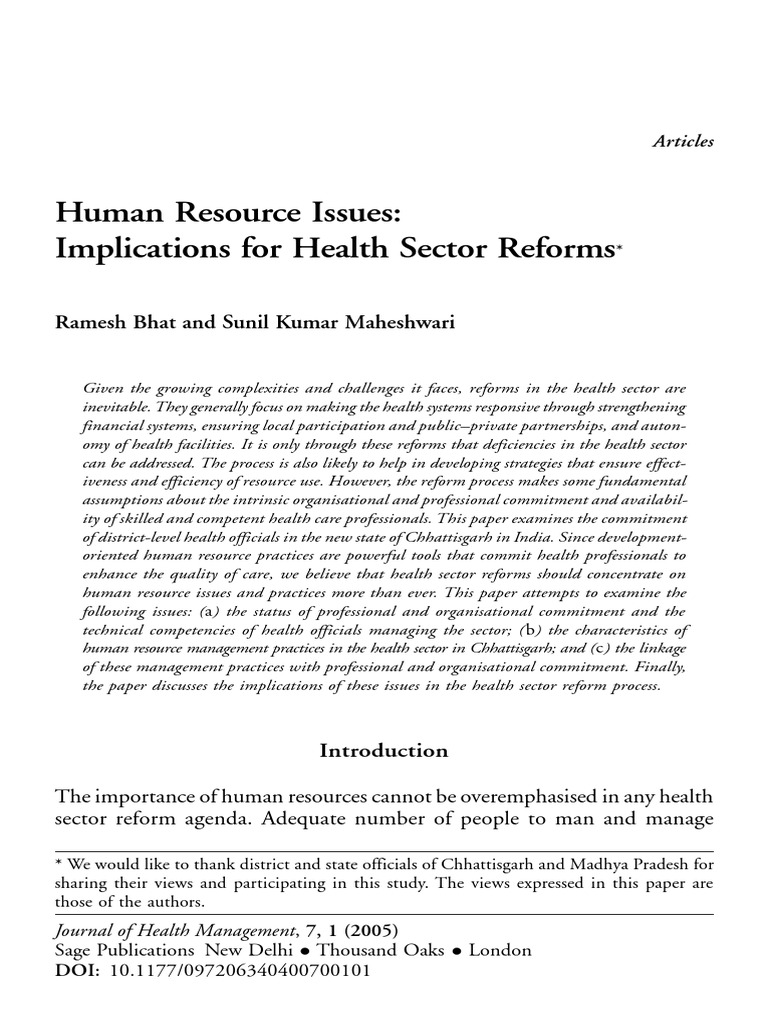 Human Resource Issues: Implications For Health Sector Reforms | PDF ...