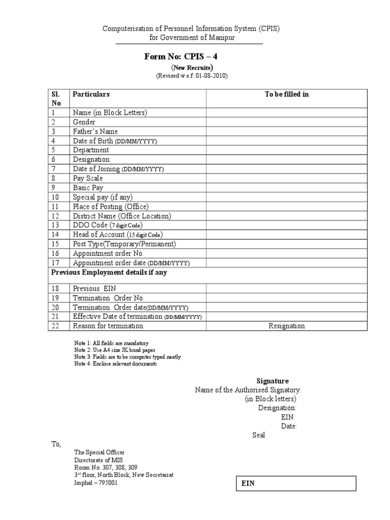 Form No: CPIS - 4) : Sl. No Particulars To Be Filled in | PDF | Finance ...