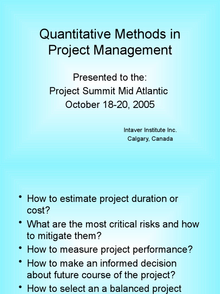 Quantitative Methods In Project Management Pdf Applied Mathematics