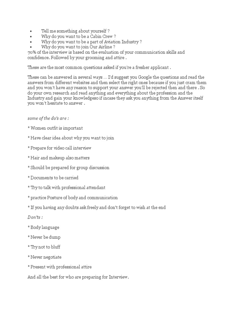 Preparing for a Cabin Crew Interview: Common Questions, Sample Answers ...