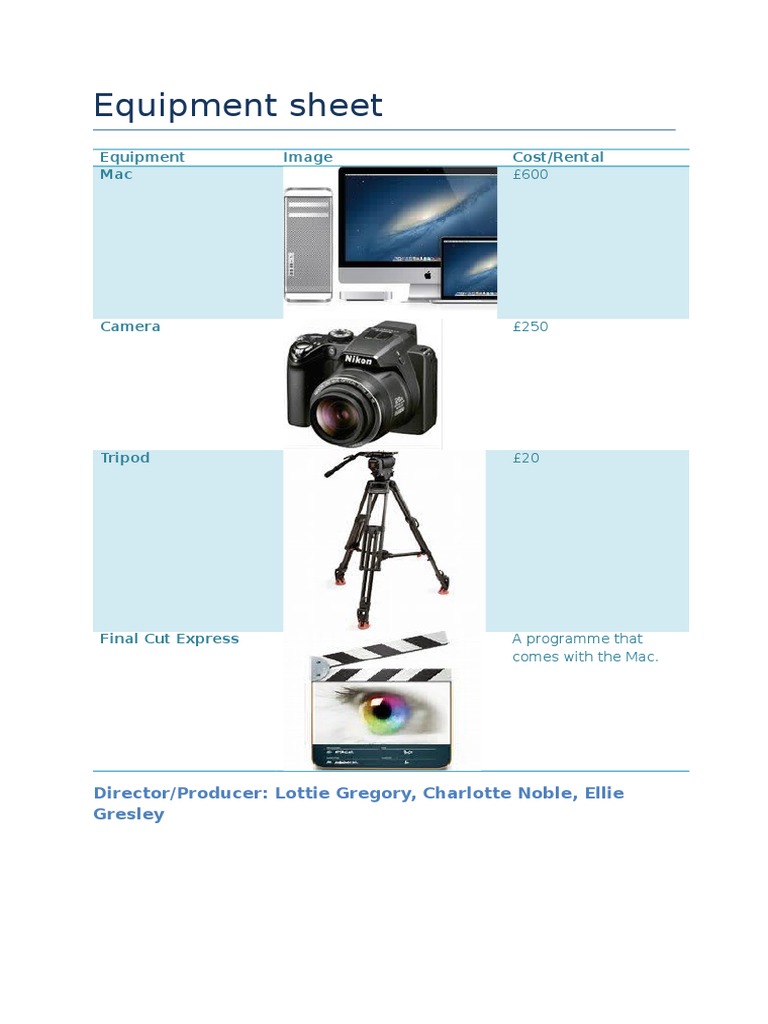 Equipment Sheet | PDF