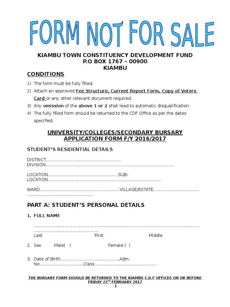 2017 Bursary Application Form - Kiambu Constituency | PDF | Dean ...