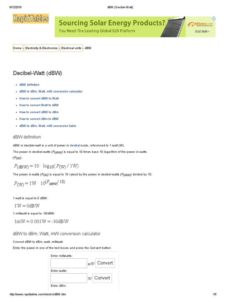 Convert Between dBW, Watts, and dBm Electrical Power Units | PDF | Watt ...