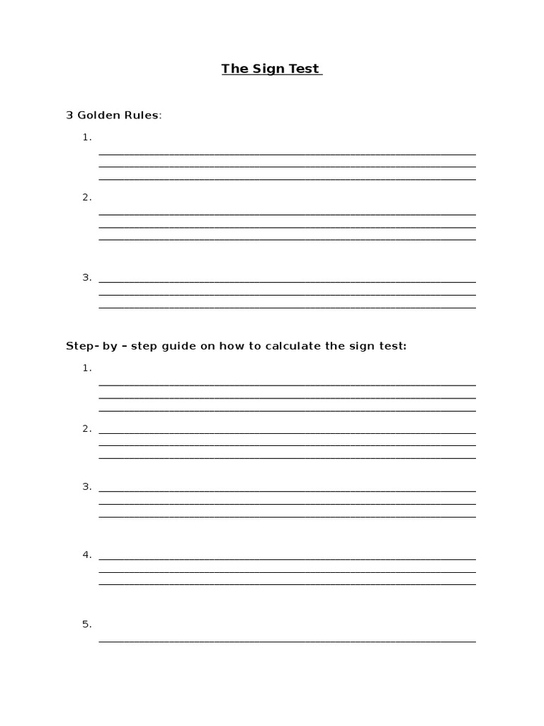 the sign test- worksheet | Behaviour Therapy | Major Depressive Disorder