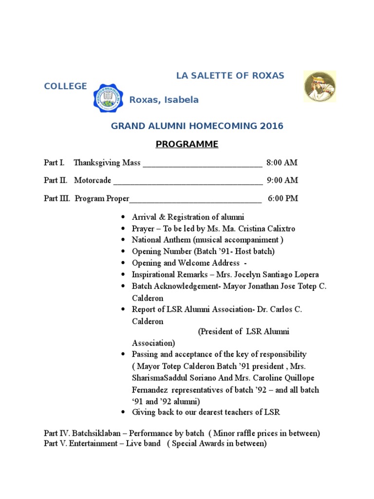 Sample Alumni Homecoming Program | PDF