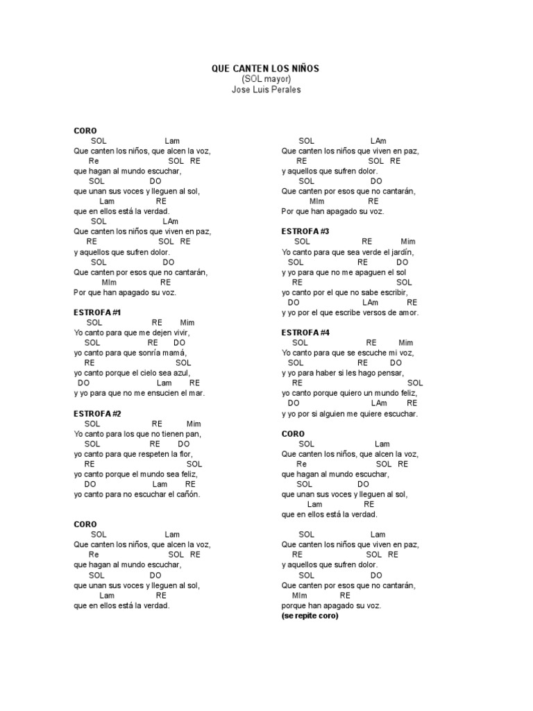 Que Canten Los Niños (Letras y Acordes) | PDF | Entretenimiento (general)