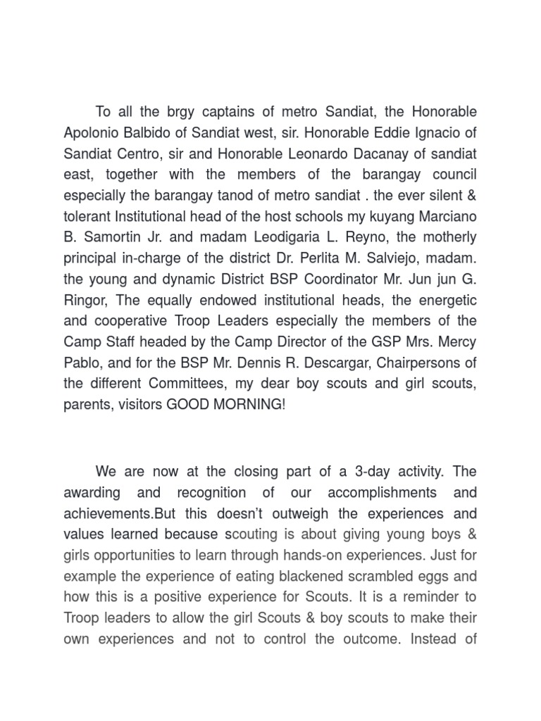 Remarks For Closing Prog in Scouting | PDF