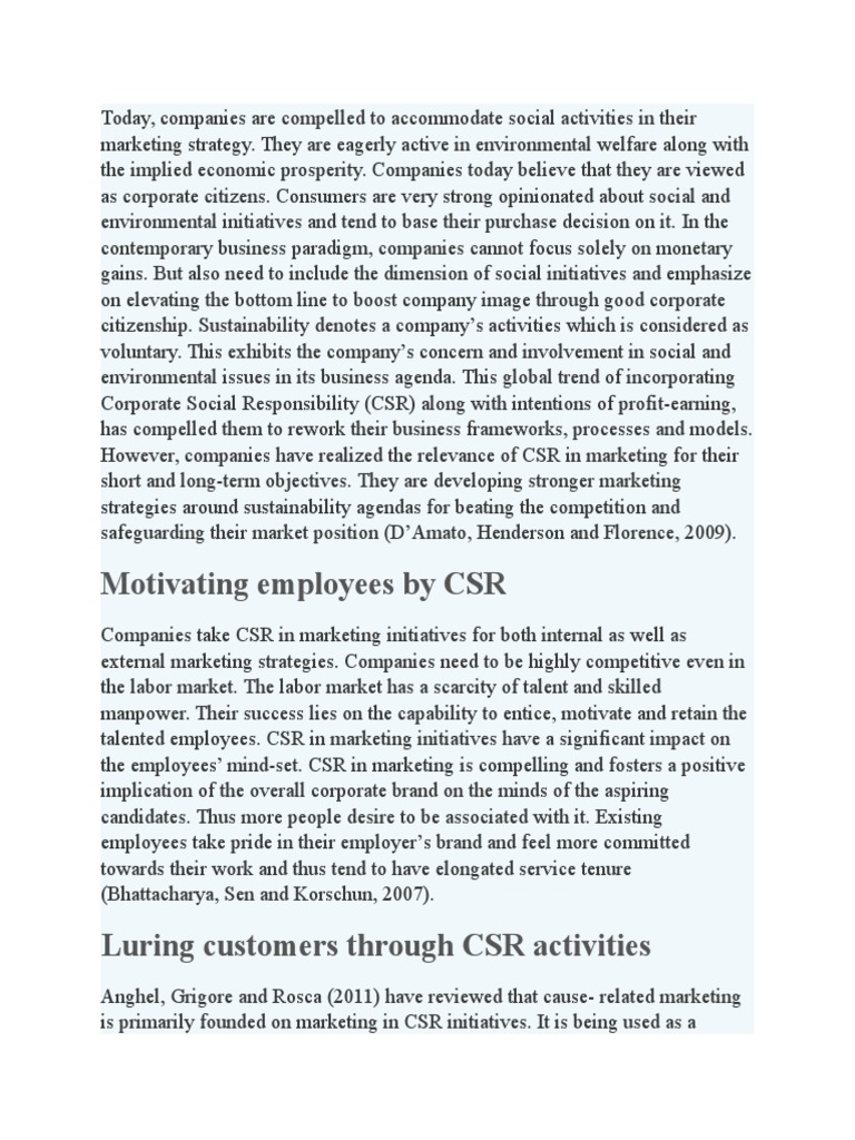 Roles of CSR in Marketing | PDF | Corporate Social Responsibility ...