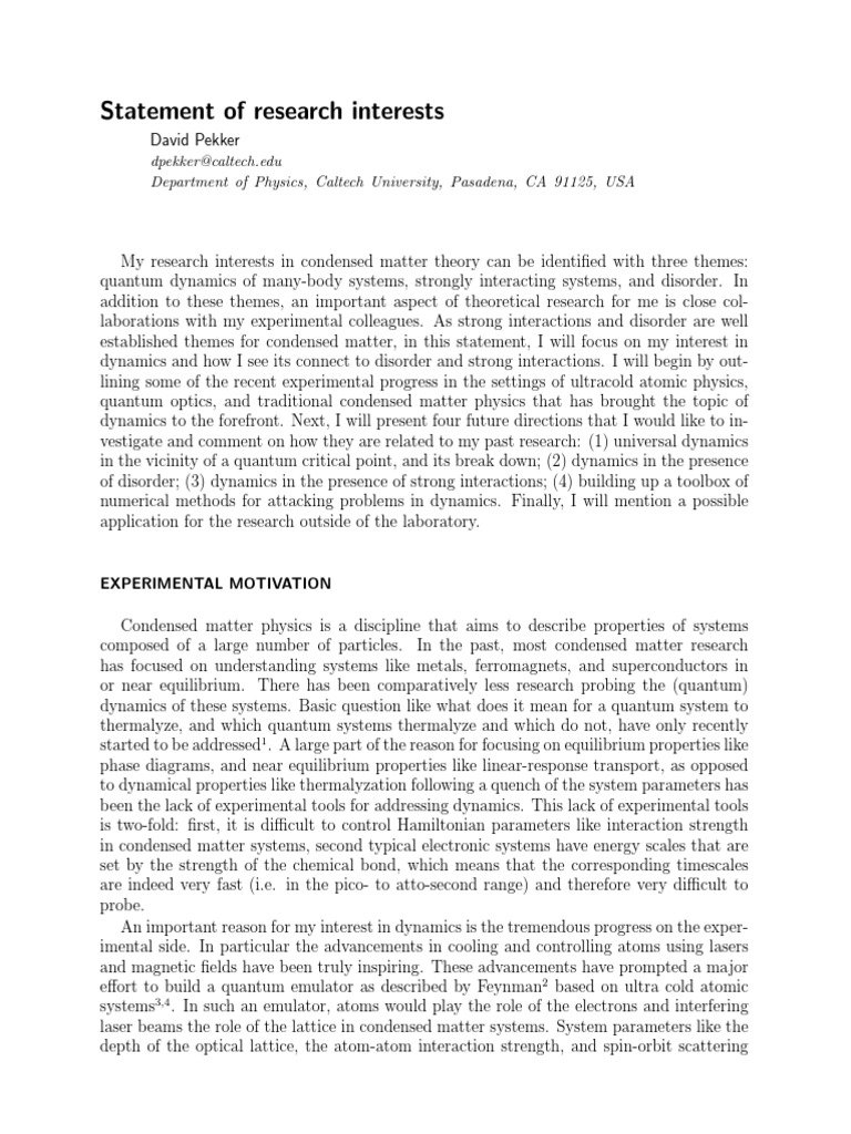 Statement of Research Interests-example 3 | Phase Transition ...