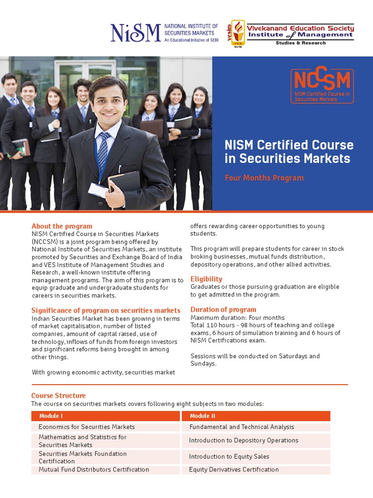 Four Month NISM Certified Course in Securities Markets: Program ...
