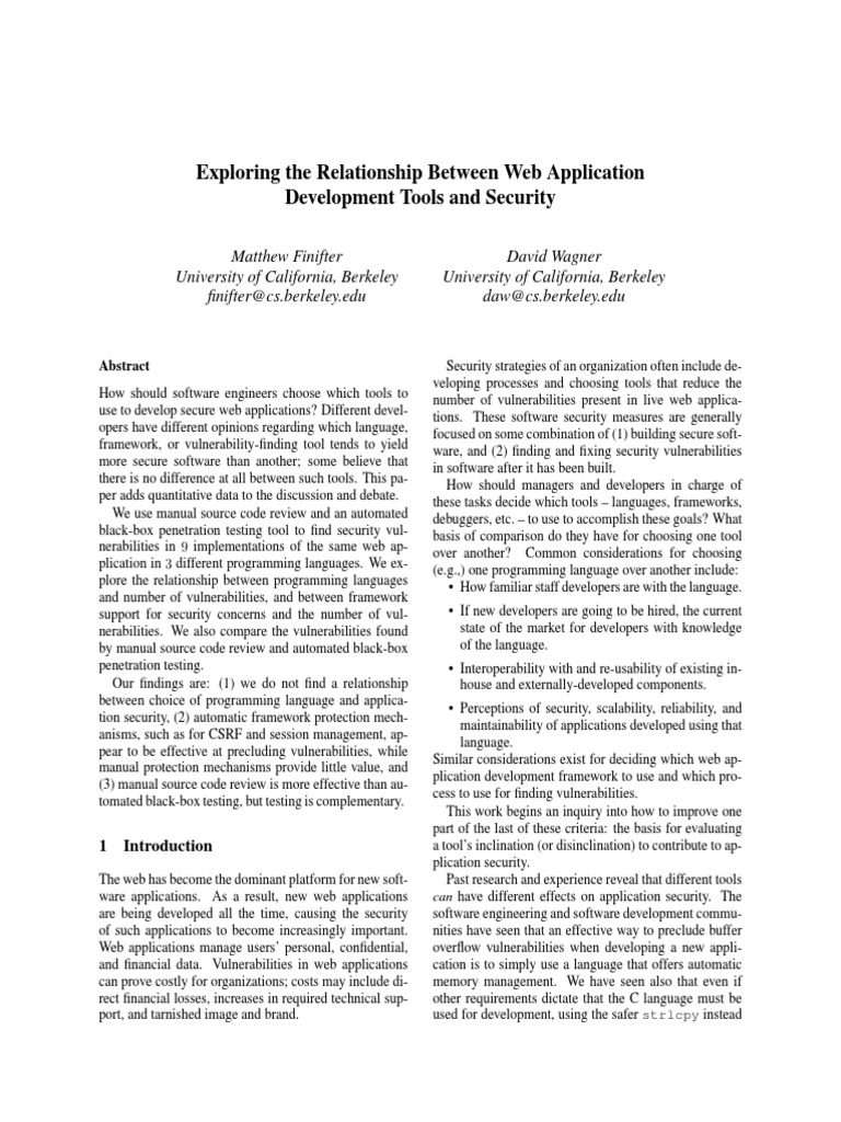 Exploring Relation Ship Between Web App Tools and Secutiry | PDF ...