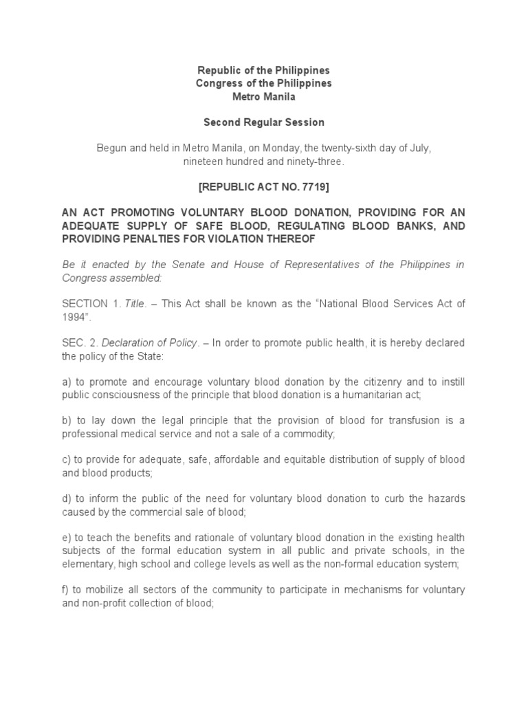 Ra 7719 | PDF | Blood Donation | Blood Transfusion