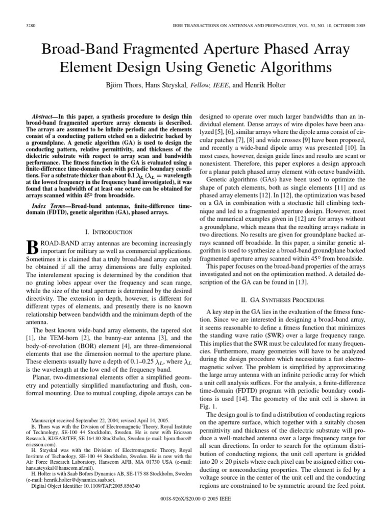 Broad-Band Fragmented Aperture Phased Array Element Design Using Genetic Algorithms | PDF ...