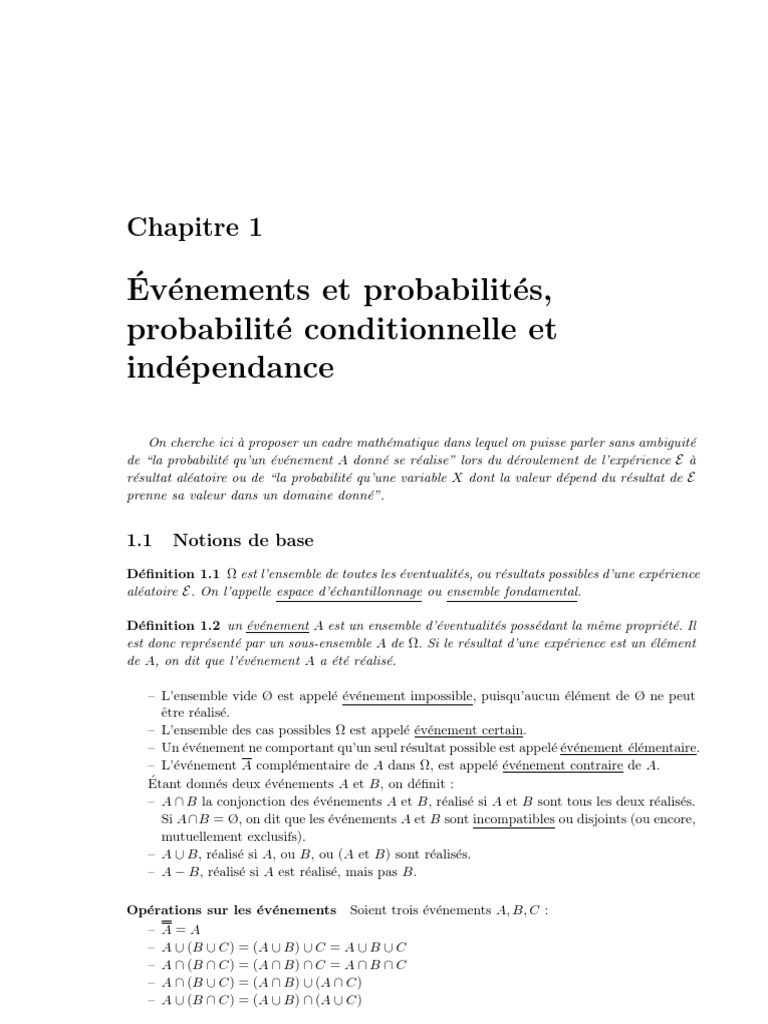 Événements et Probabilités : Concepts Clés | PDF | Loi de probabilité ...