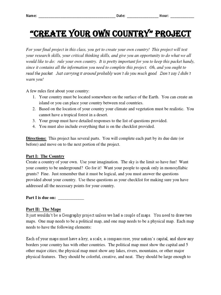 Create Your Own Country Project | PDF | Map | Rubric (Academic)