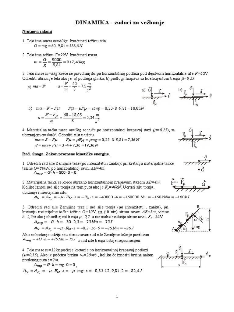 Zadaci Za Vezbanje - Dinamika | PDF