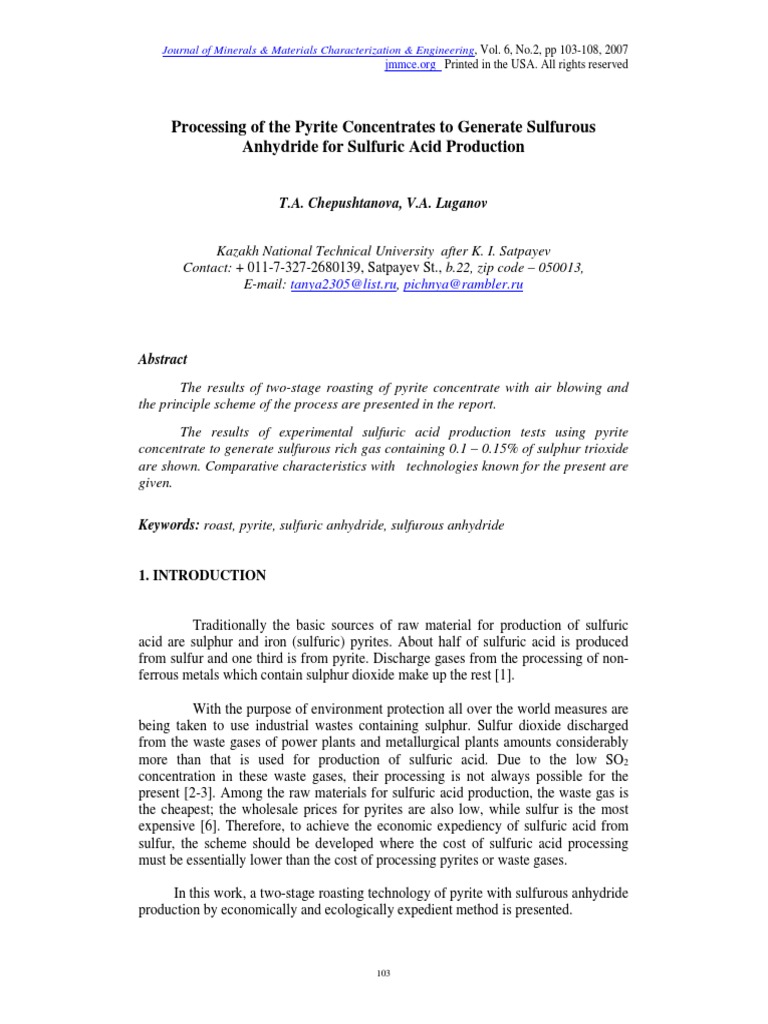 Cost-Effective Sulfurous Anhydride Production | PDF | Sulfur | Sulfur ...