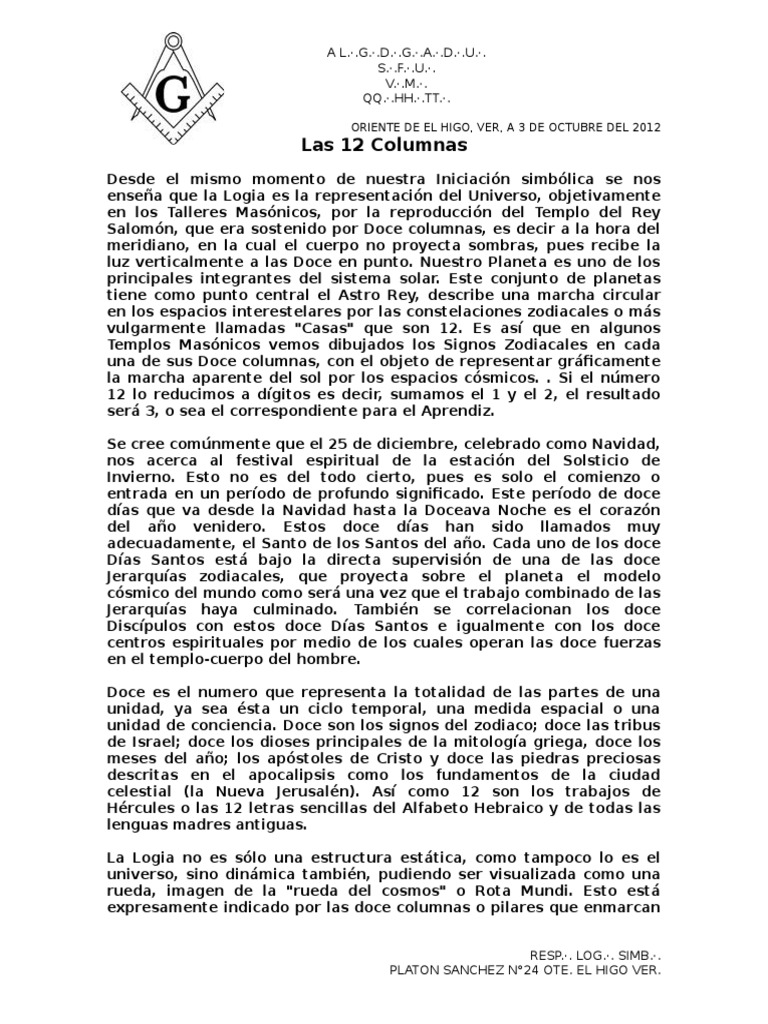 Las 12 Columnas | PDF | Zodíaco | Masonería
