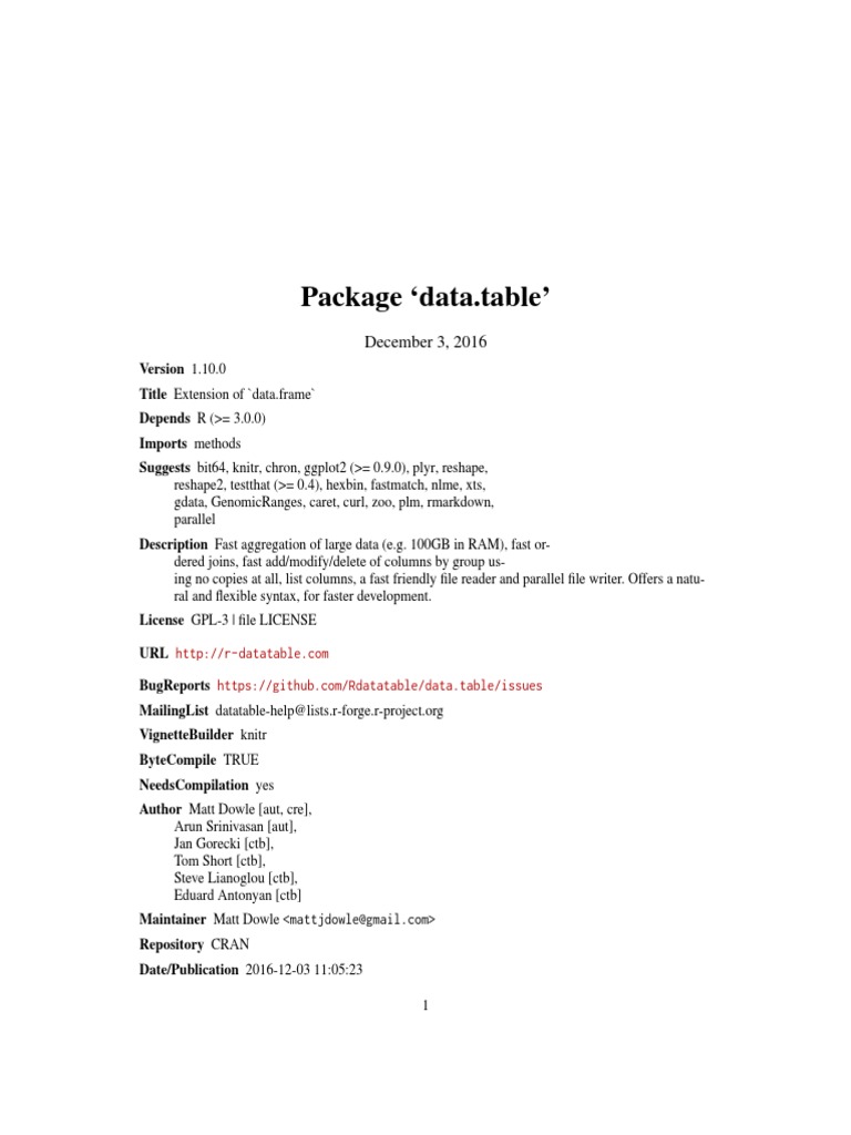 Data Table PDF | PDF | R (Programming Language) | Array Data Structure