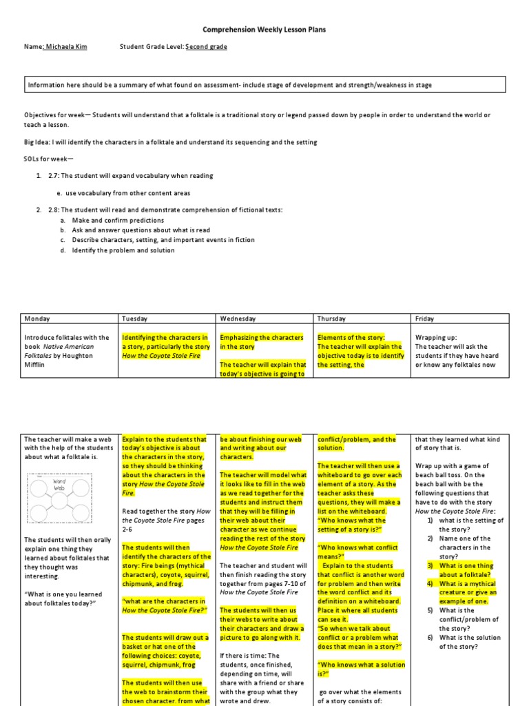 Comprehension Week Lesson Plan | PDF | Reading Comprehension | Lesson Plan