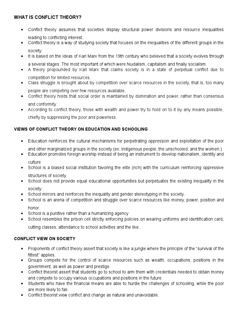 Conflict Theory Handouts | PDF | Social Inequality | Discrimination ...