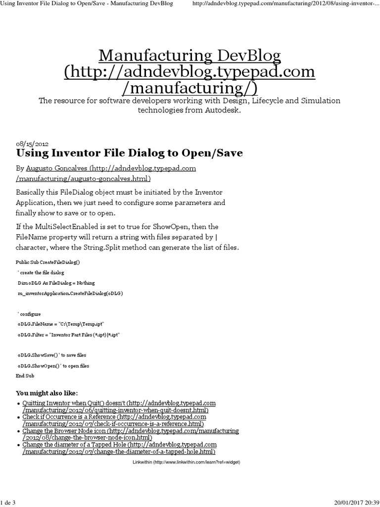 Using Inventor File Dialog To Open - Save - Manufacturing DevBlog | PDF ...