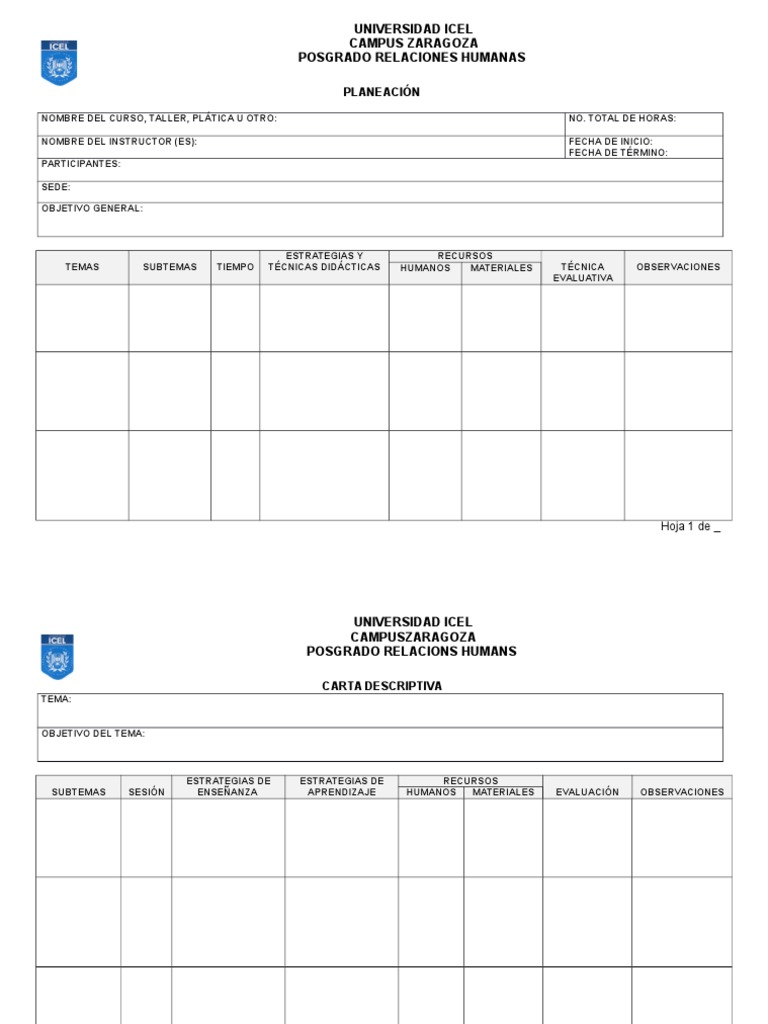 Formato Planeación de Curso o Taller | PDF