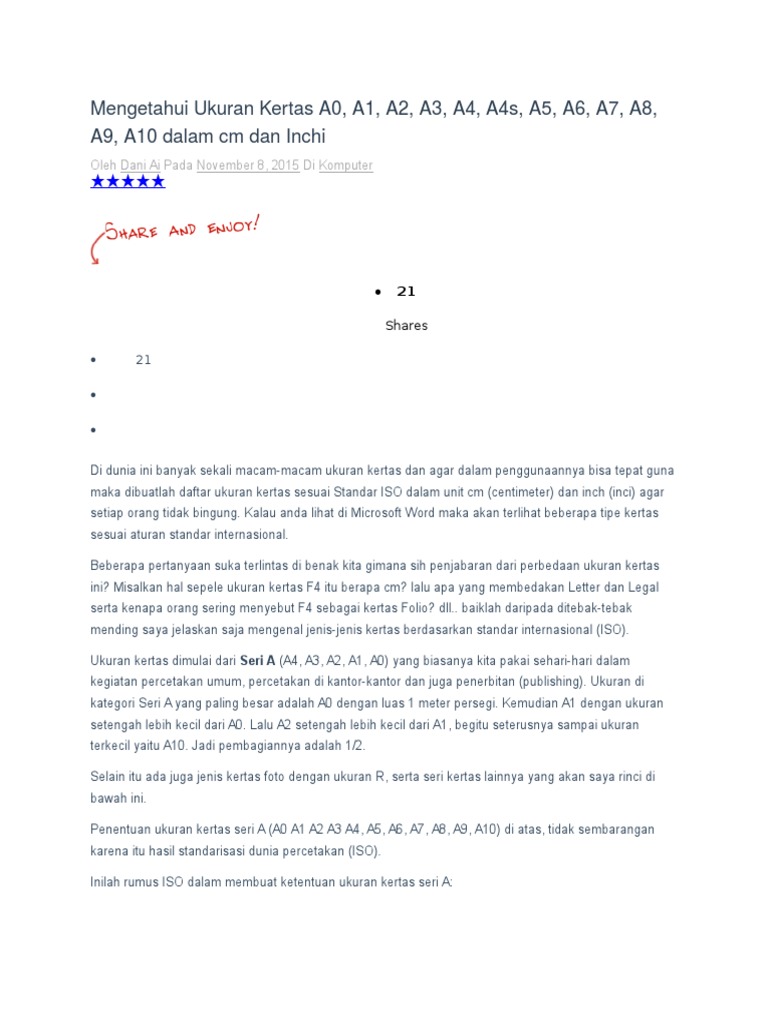 Mengetahui Ukuran Kertas A0 | PDF