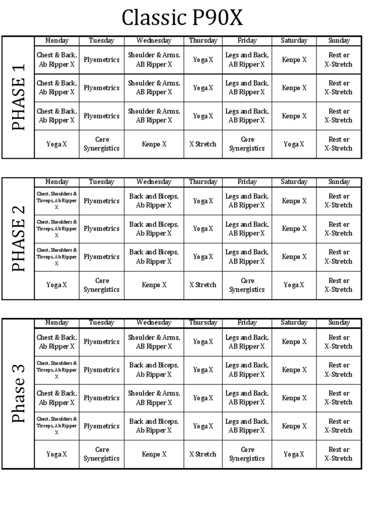 P90x Classic Workout Schedule Excel
