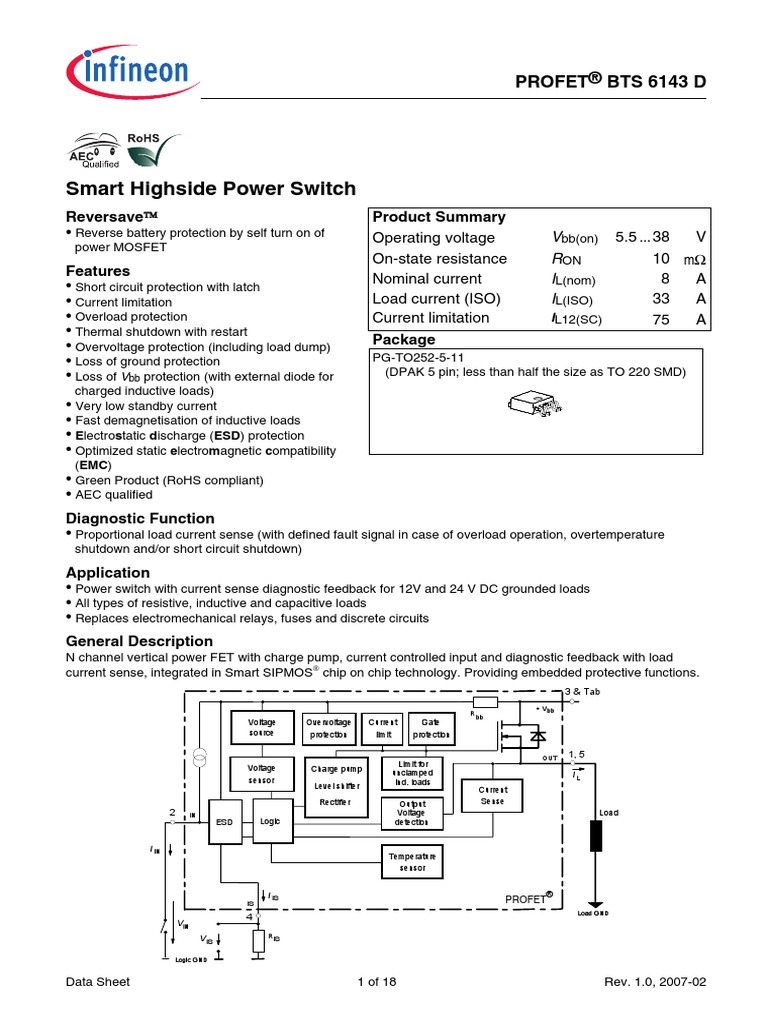 Infineon BTS6143D DS v01 00 en | PDF | Field Effect Transistor | Electrostatic Discharge