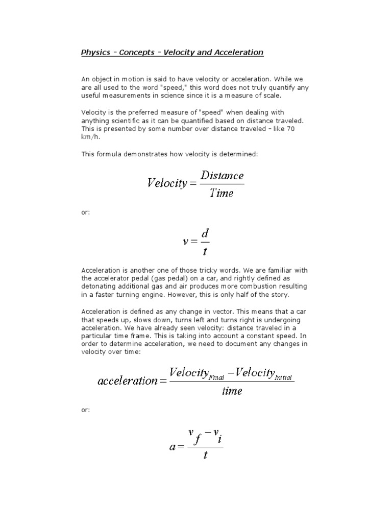 Physics - Concepts - Velocity and Acceleration | PDF | Teaching Methods ...